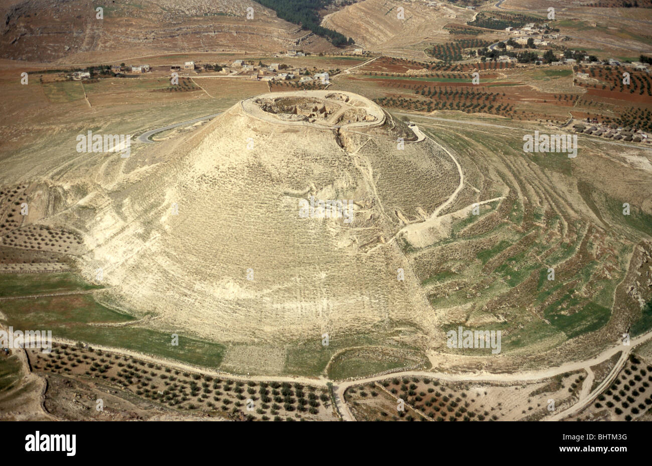 Judea, an aerial view of Herodion, built by Herod the Great as a ...