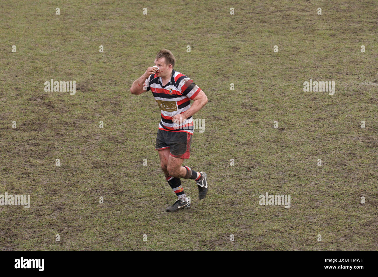 altrincham kersal rugby player leaving the pitch with a bloody nose ...