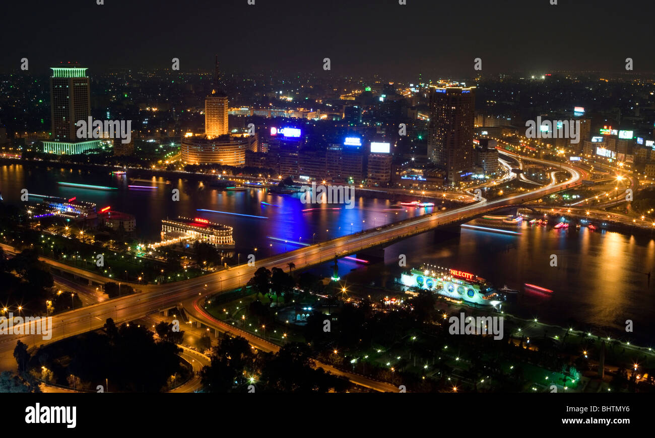 Cairo city center viewed from the Cairo Tower at night in Egypt Stock ...