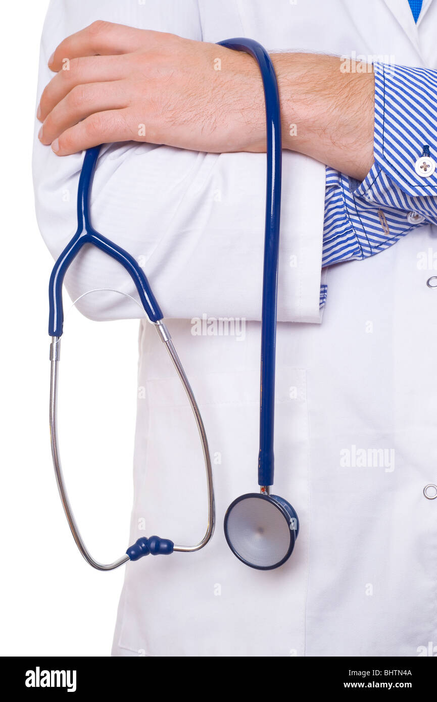 male doctor with arms crossed holding stethoscope in hand Stock Photo ...