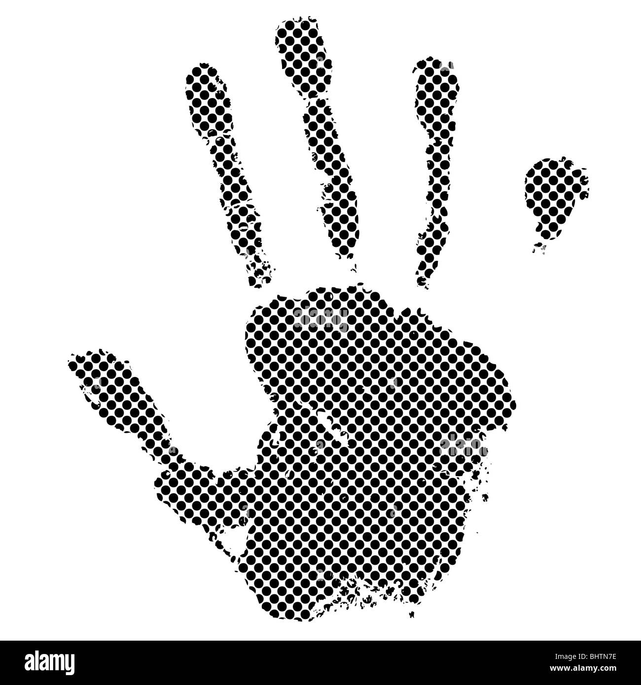 Black halftone dot hand with illustrated grunge effect Stock Photo - Alamy
