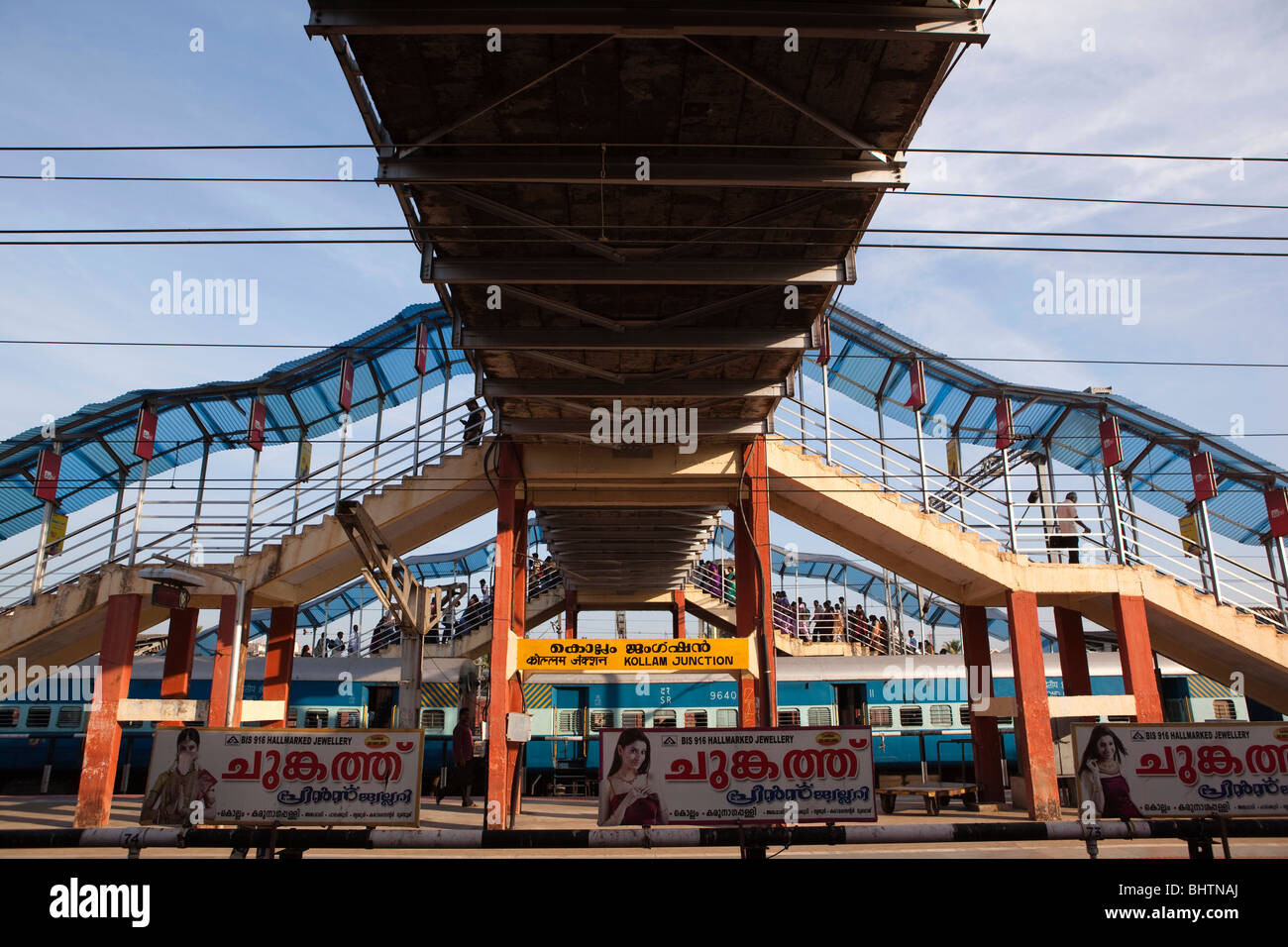 India, Kerala, Kollam Junction Railway Station, passenger footbridge ...