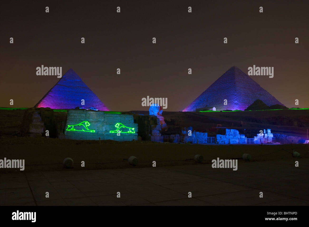 Pyramids with laser show in the night hi-res stock photography and ...