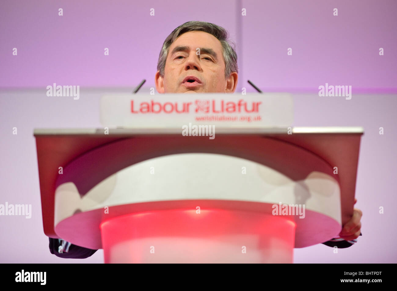 Prime Minister Gordon Brown pictured while addressing the Welsh Labour ...