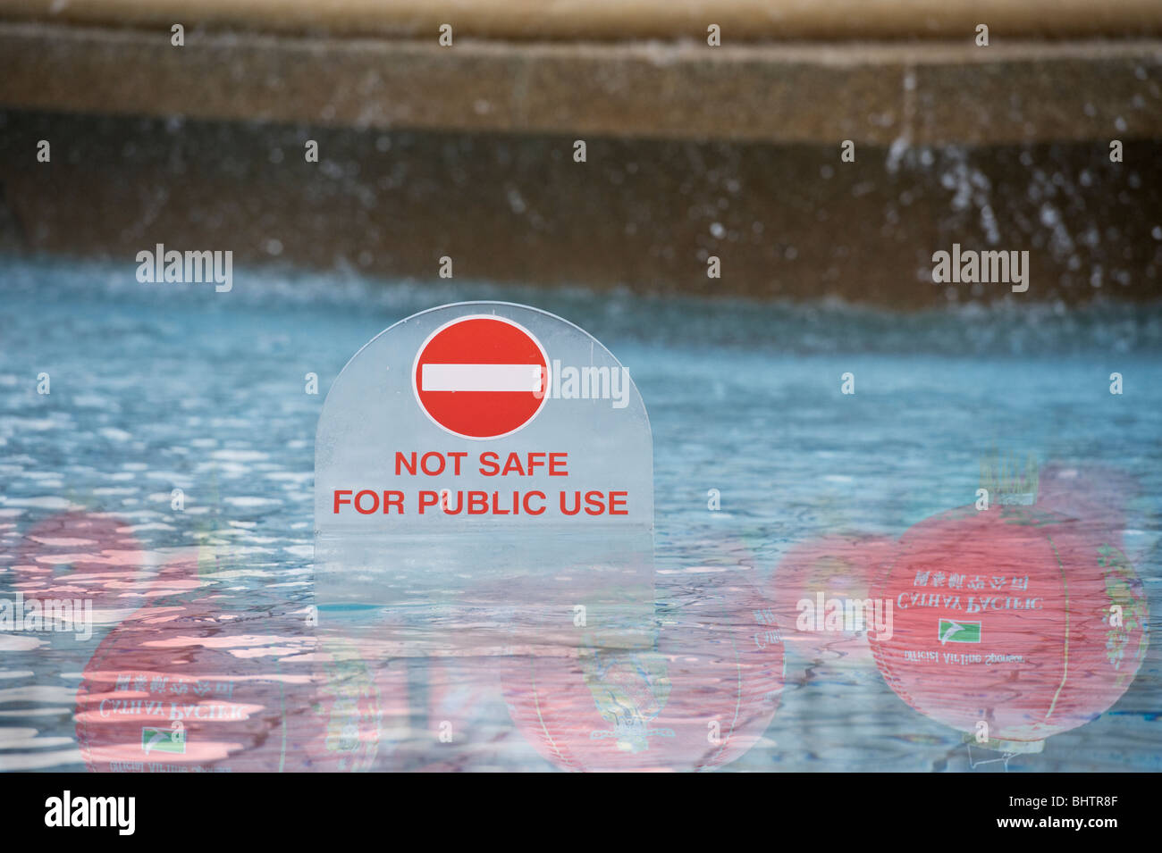 A health and safety no entry sign in a Trafalgar Square fountain during ...