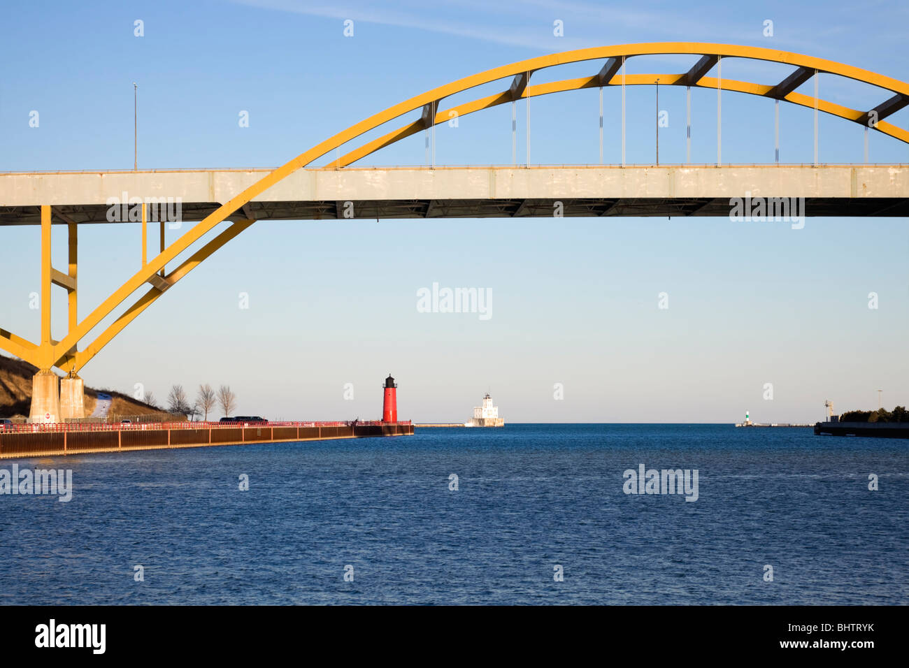 Lighthouses under the bridge Stock Photo - Alamy
