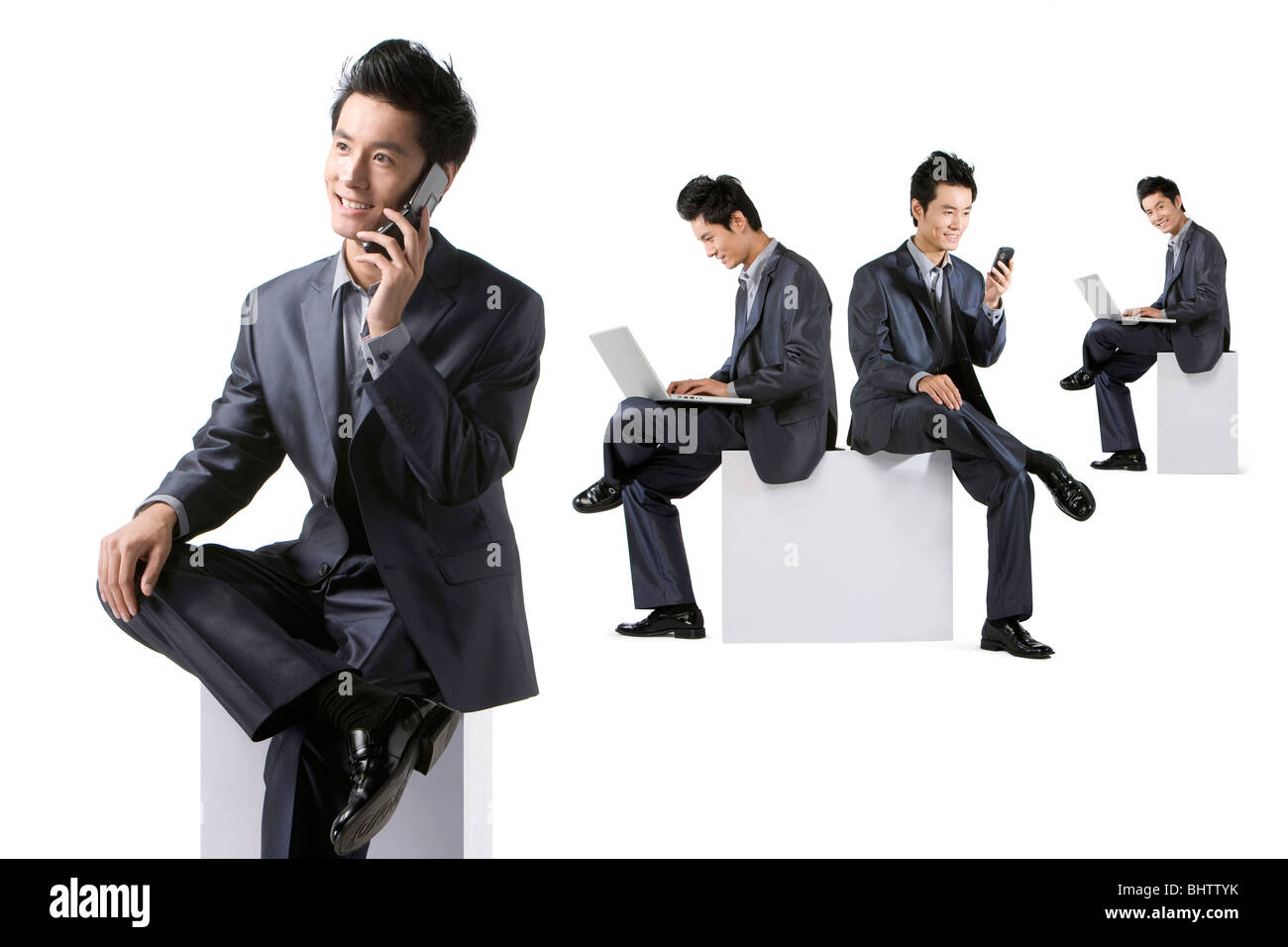 Businessman cellphone laptop computer Cut Out Stock Images & Pictures ...