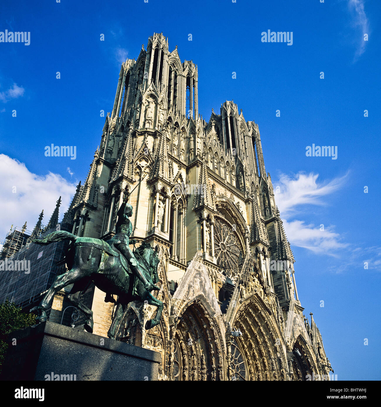 Notre-Dame gothic cathedral 13th Century and Joan of Arc equestrian ...