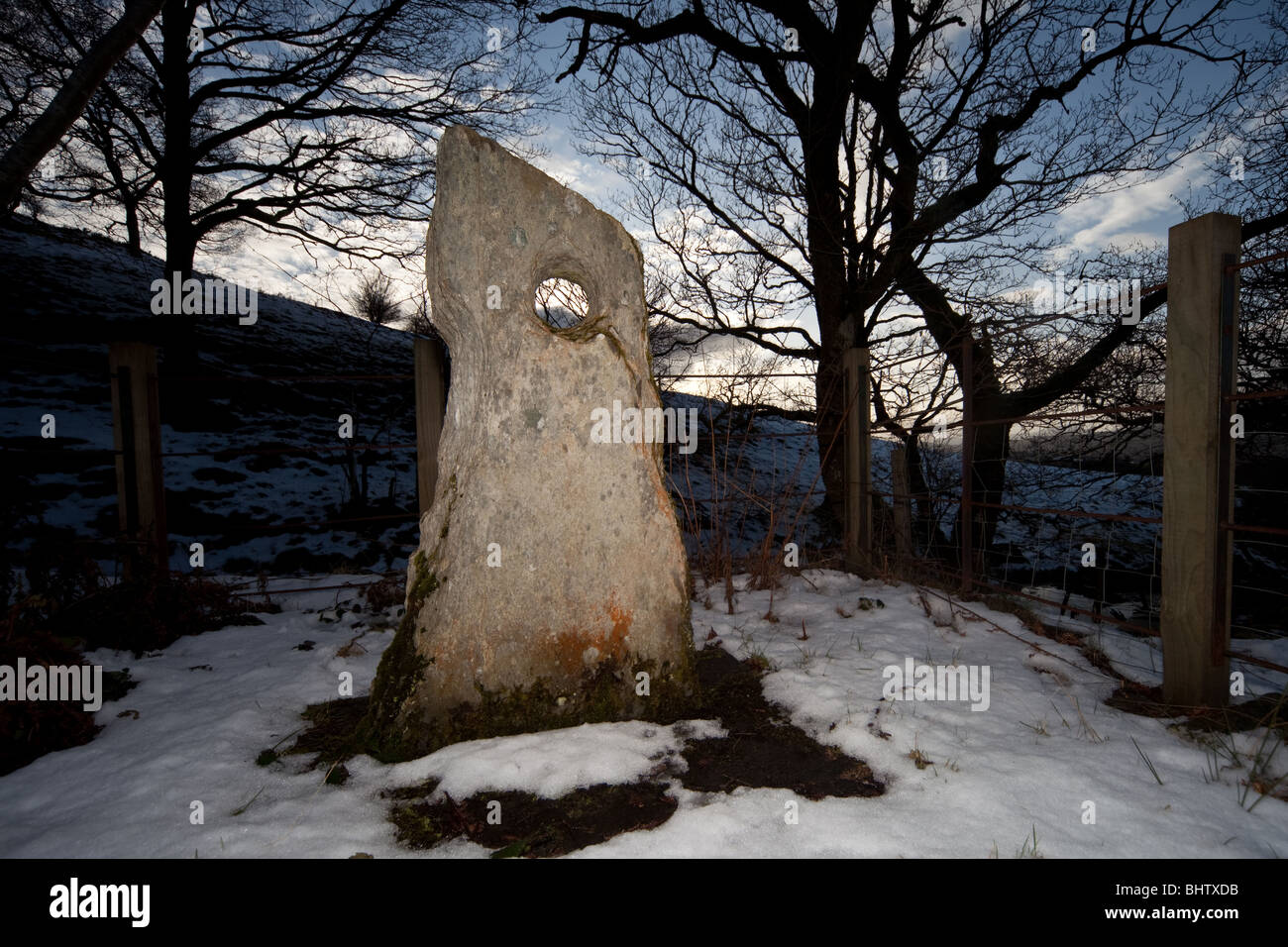 Llech Gronw, a stone claimed to be linked to The Mabinogion Stock Photo ...