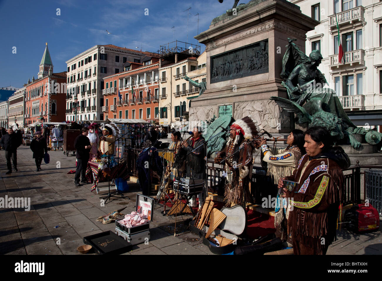 South American Indians Busking At The Venice Carnival Venice Italy