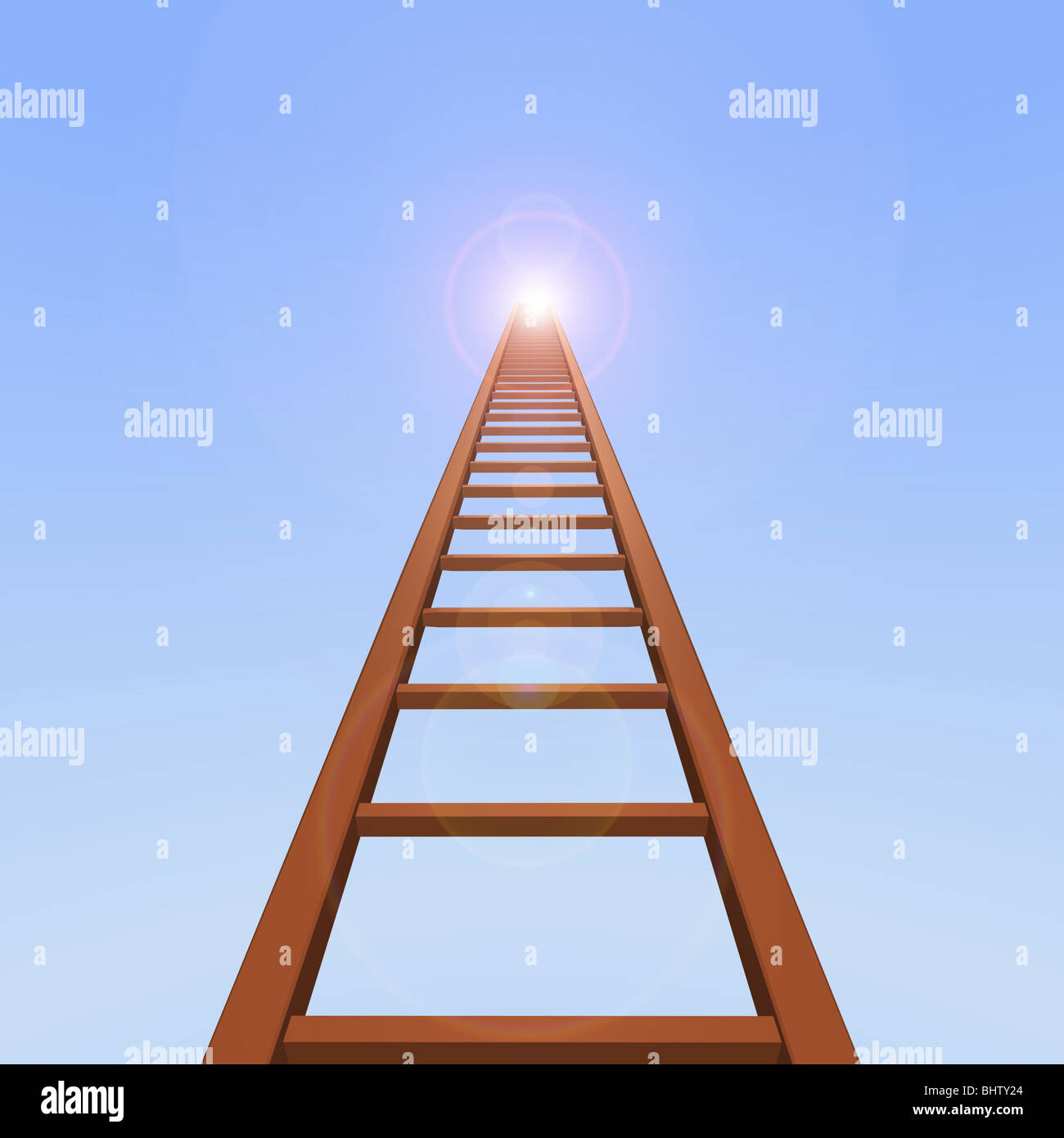 3D ladder reaching up to the blue sky Stock Photo - Alamy