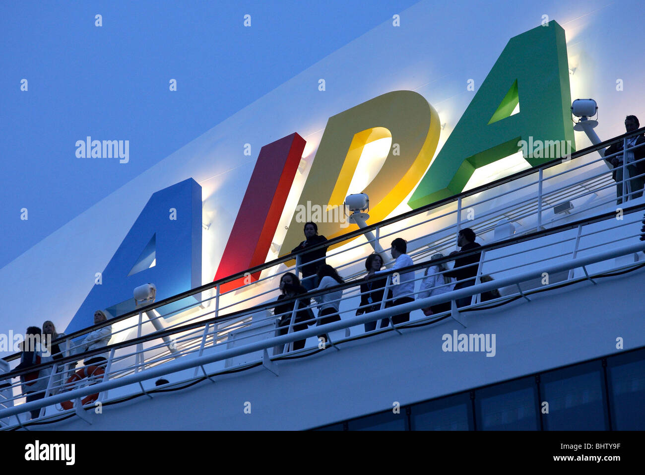 Lettering of Aida on the Aida Diva passenger liner, Kiel, Germany Stock ...