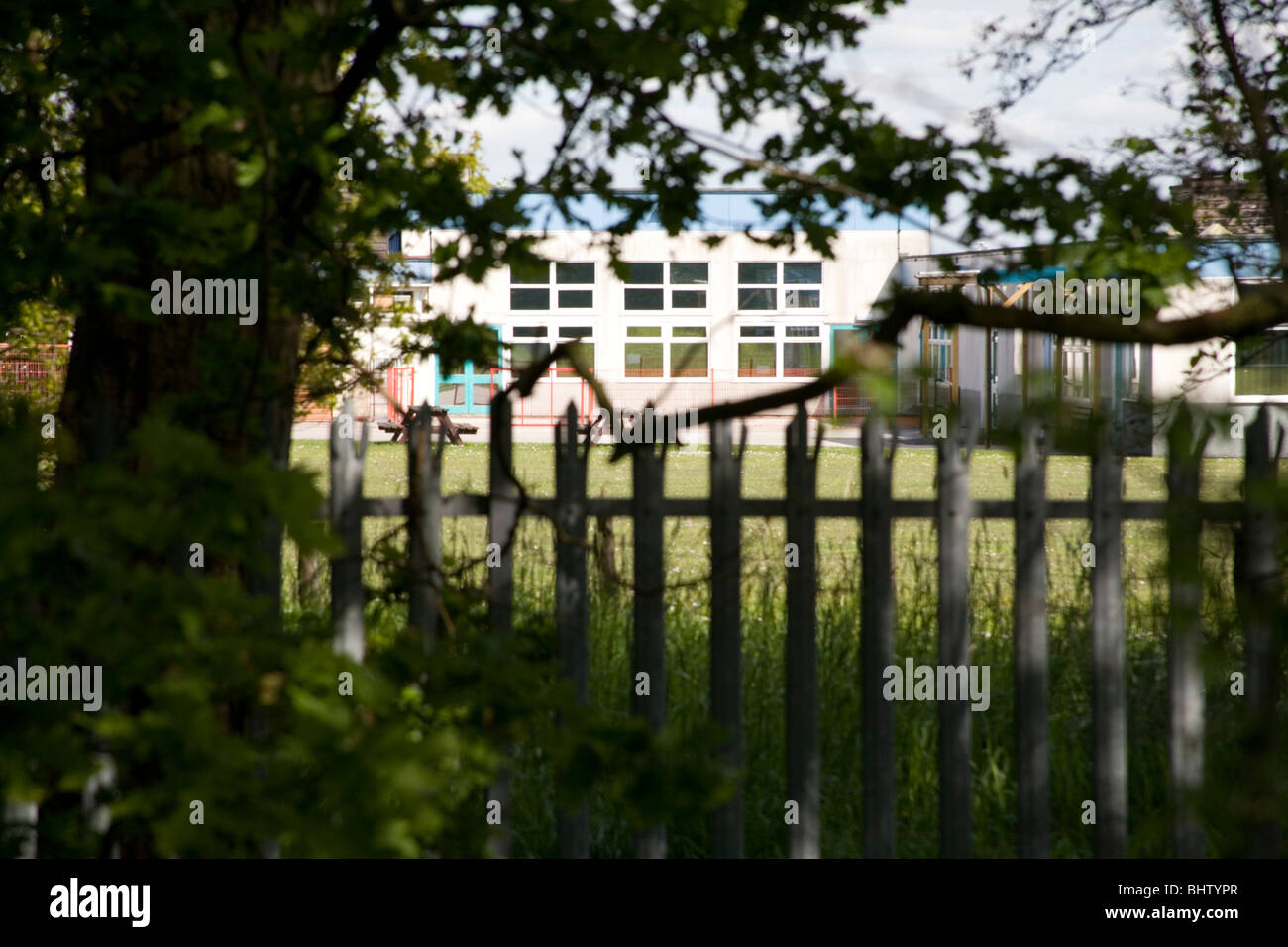 School seen through trees Stock Photo - Alamy