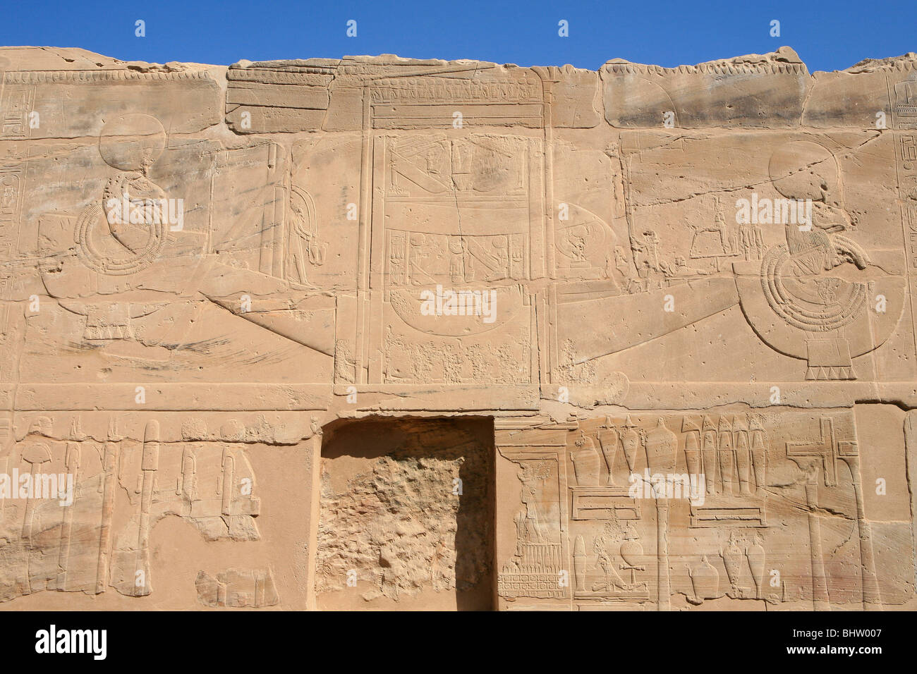 Hieroglyphs on the walls of the mortuary temple of Seti I at the Theban ...