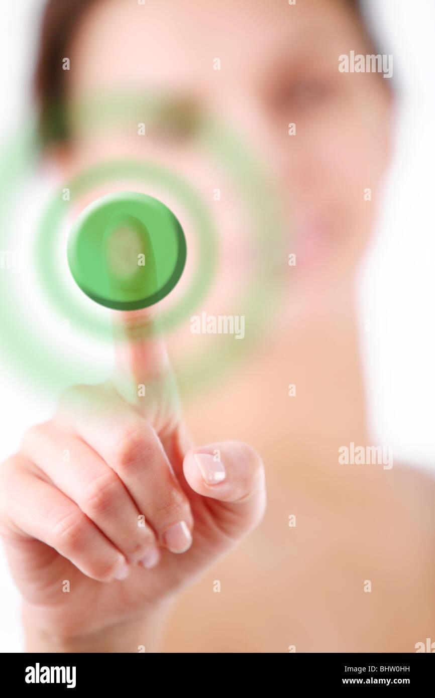 hand choosing a button Stock Photo - Alamy