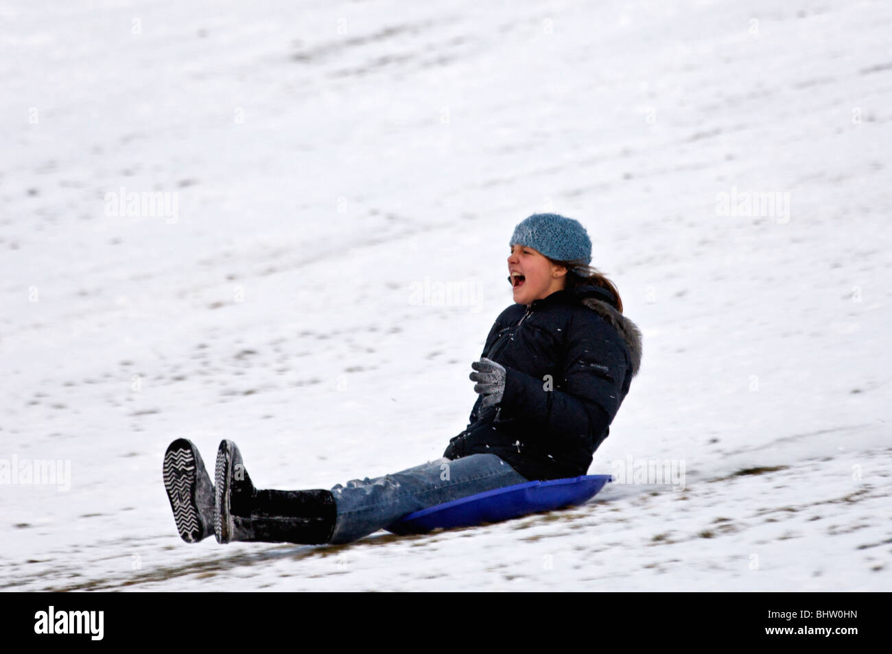 Young Girl Sledding on Hill in Cherokee Park in Louisville, Kentucky ...
