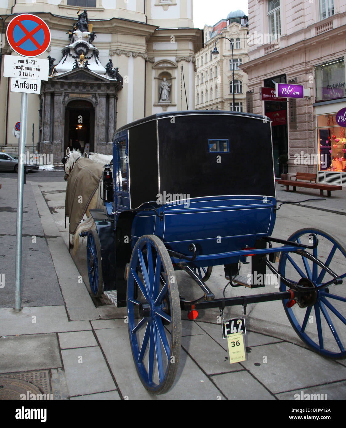 Horse And Carriage In A Traditional Medieval Street Vienna Austria ...