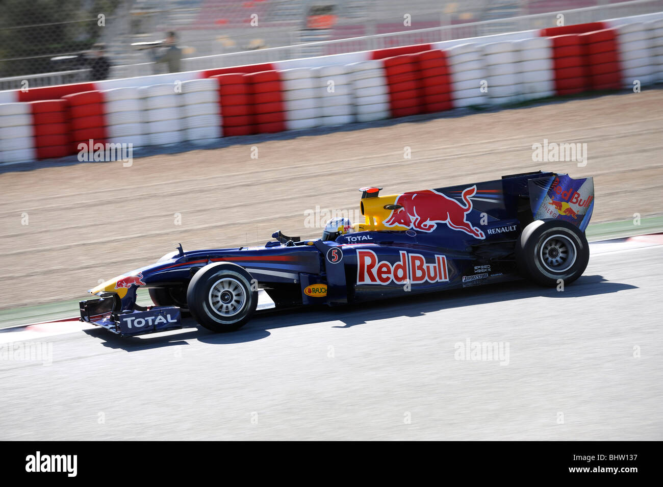 Sebastian Vettel driving for the Red Bull Racing team during testing at ...
