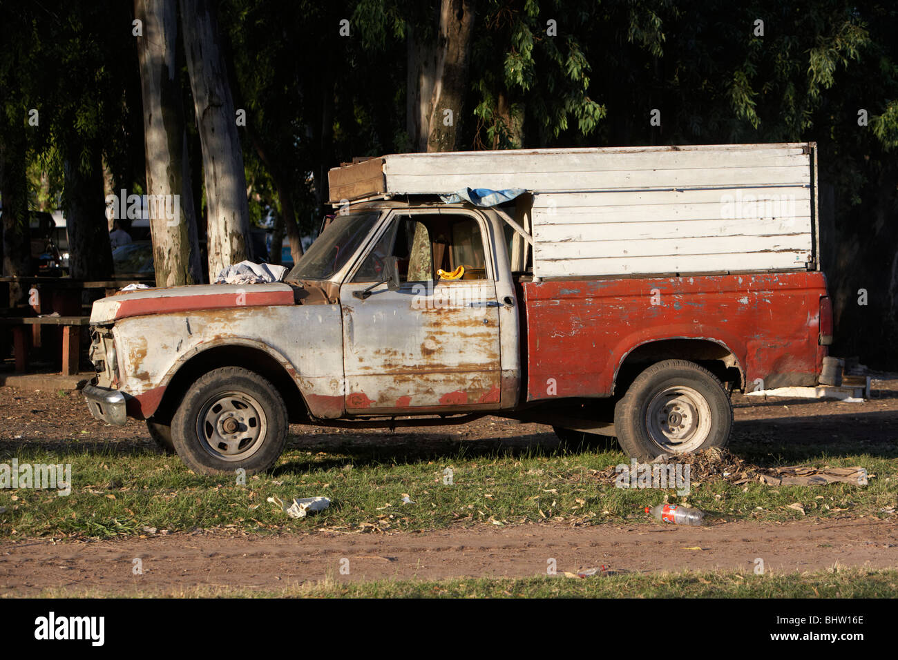 old battered pick up truck van in a park in buenos aires Stock Photo ...