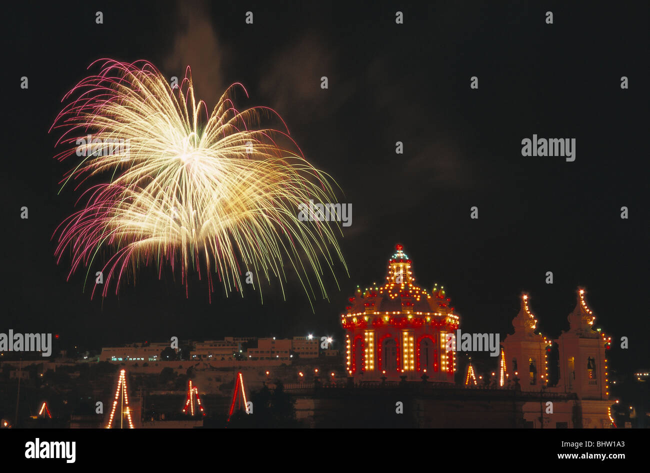 Malta, impressive shows of colourful fireworks fill the sky during the ...