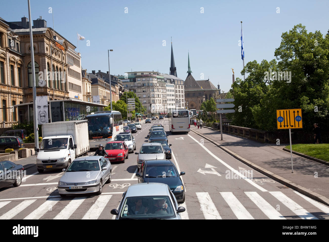 Traffic street in downtown City of Luxembourg; Luxembourg;Europe Stock ...