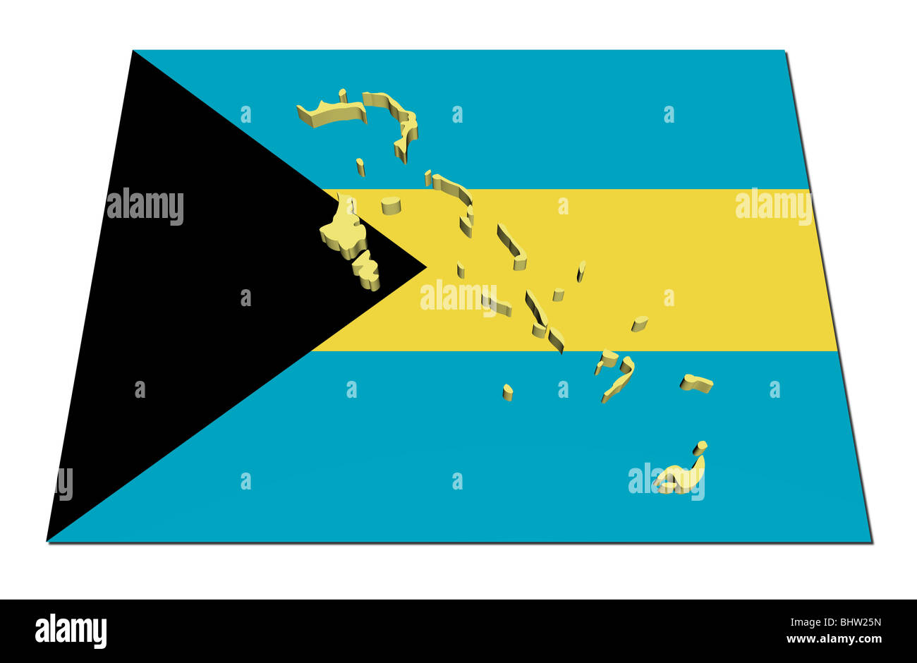Bahamas 3d render map on their flag illustration Stock Photo - Alamy