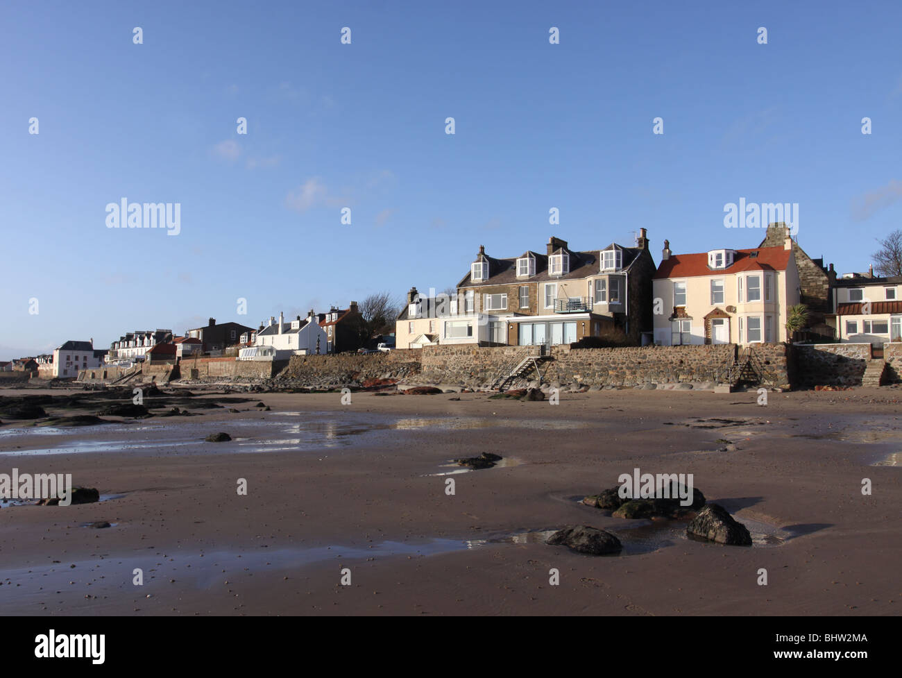 beach and Lower Largo waterfront Fife Scotland December 2009 Stock ...