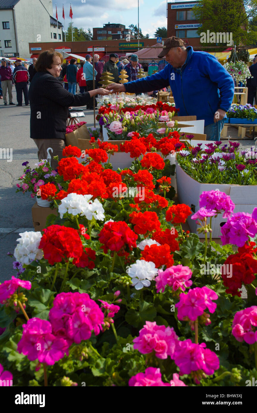 Flower stall at market square Kankaanpää western Finland Northern ...