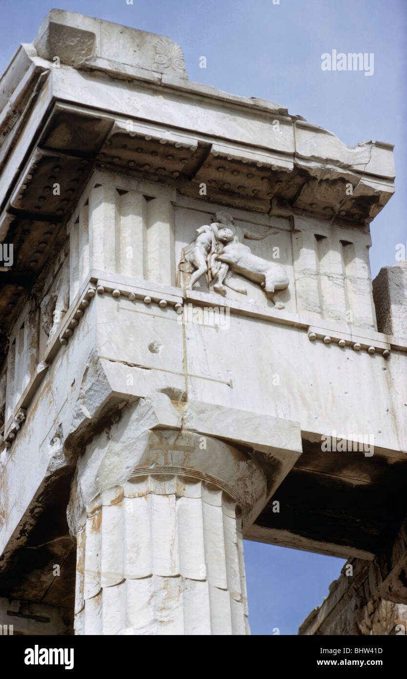 Metope of Centaur holding a Lapith Warrior, southwest corner of the ...