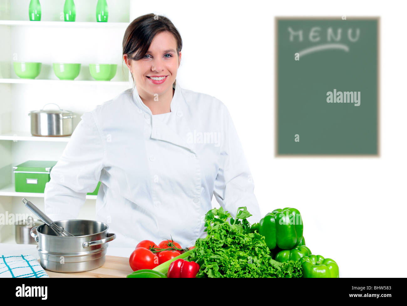 Woman Chef In Her Kitchen Stock Photo - Alamy