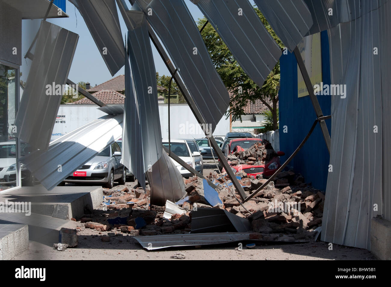 A wall collapsed over a car in Santiago Chile. Consequence of the ...