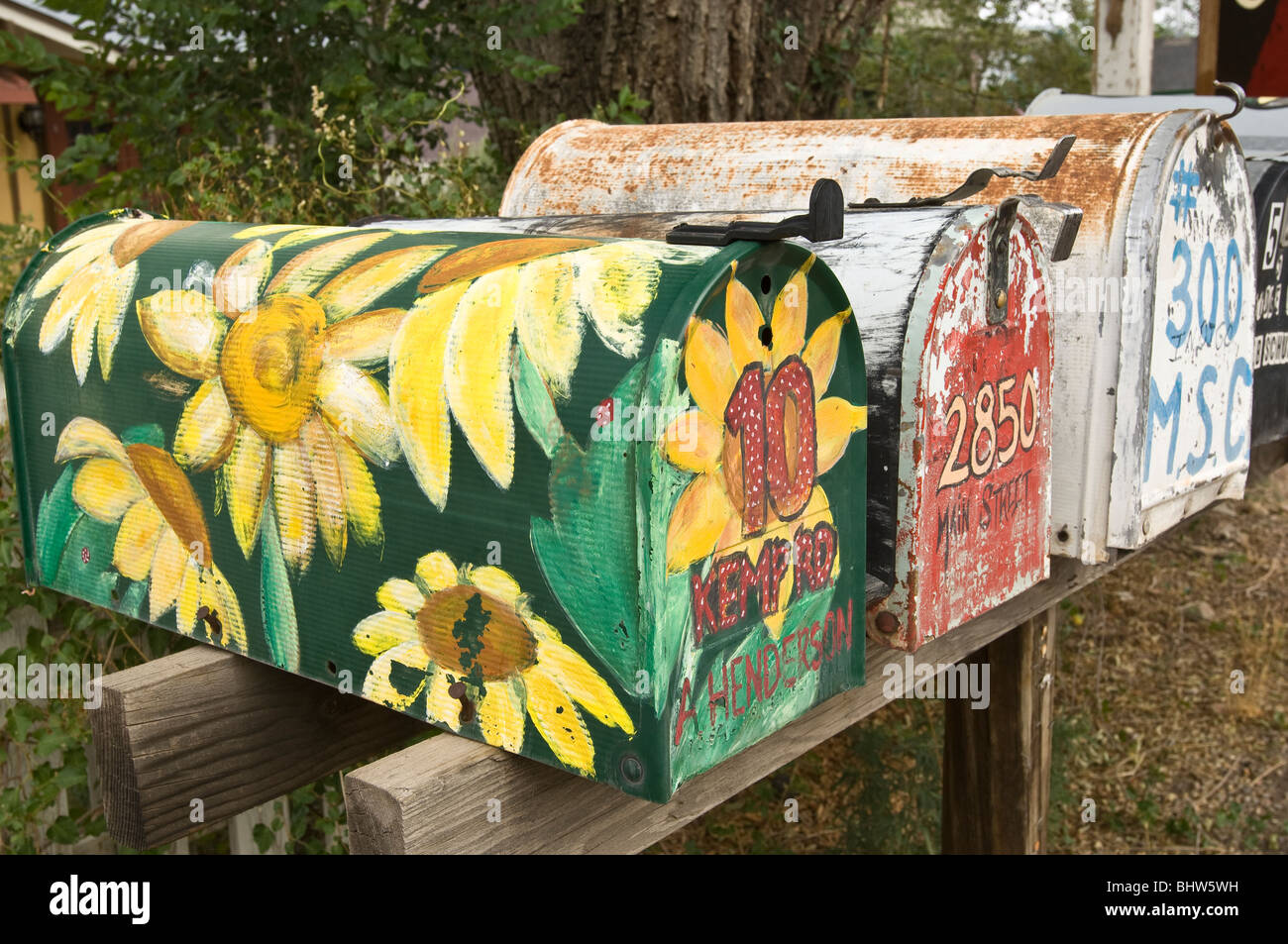 Colorful mailboxes in Madrid, New Mexico Stock Photo - Alamy