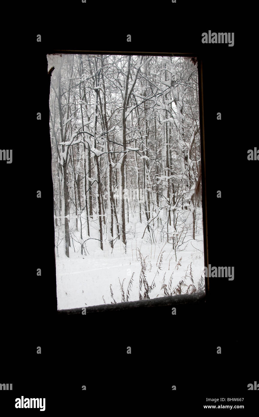 Winter scene through window Stock Photo - Alamy