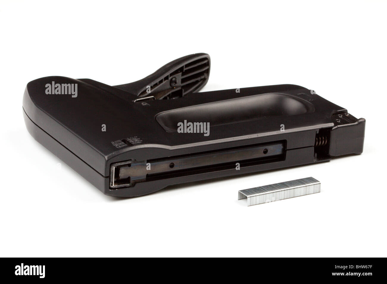 Black metal stapler on a white background Stock Photo - Alamy