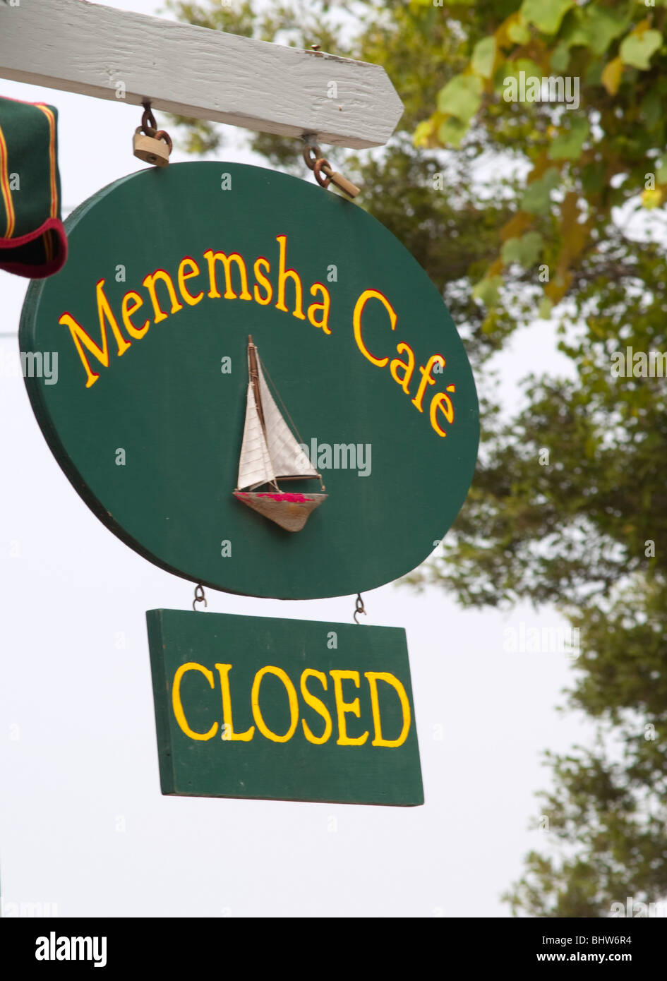 The sign for the Menemsha Cafe on Martha's Vineyard, Massachusetts USA ...