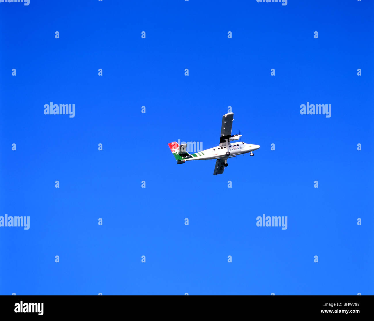 Inter-Island aircraft taking off, Praslin Island, Republic of ...