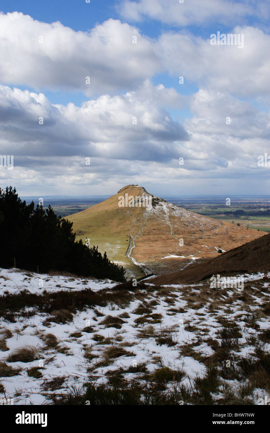 Roseberry Topping with a dusting of snow viewed from Newton Moor with ...