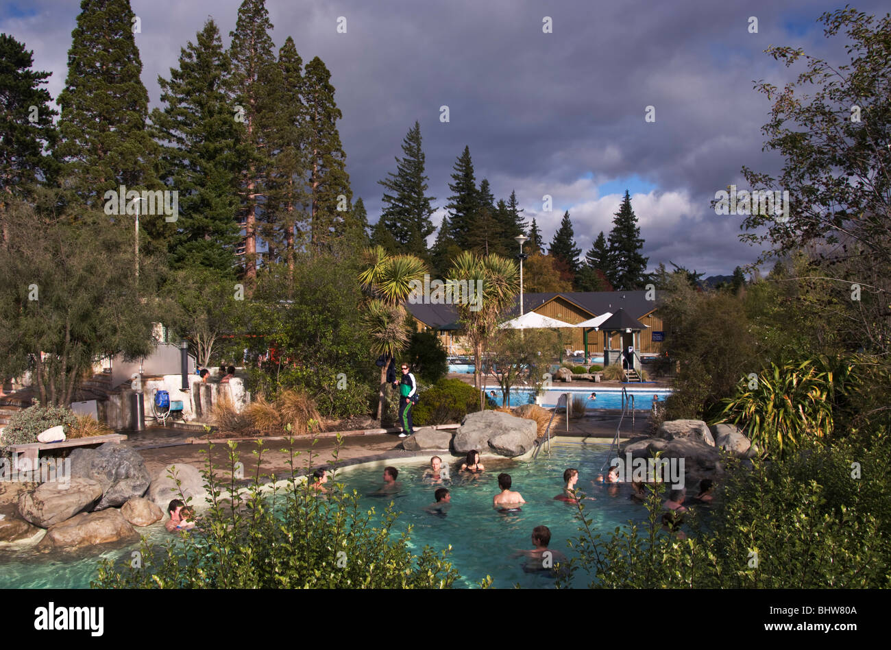 Hot pools at Hanmer Thermal resort, Canterbury, New Zealand Stock Photo ...