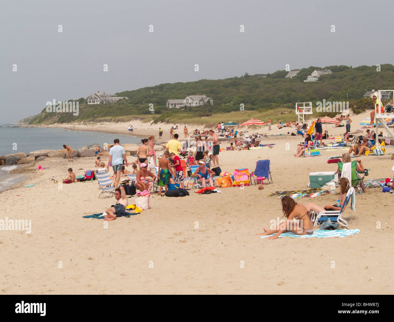 A busy beach at Menemsha on Martha's Vineyard, Massachusetts USA Stock ...