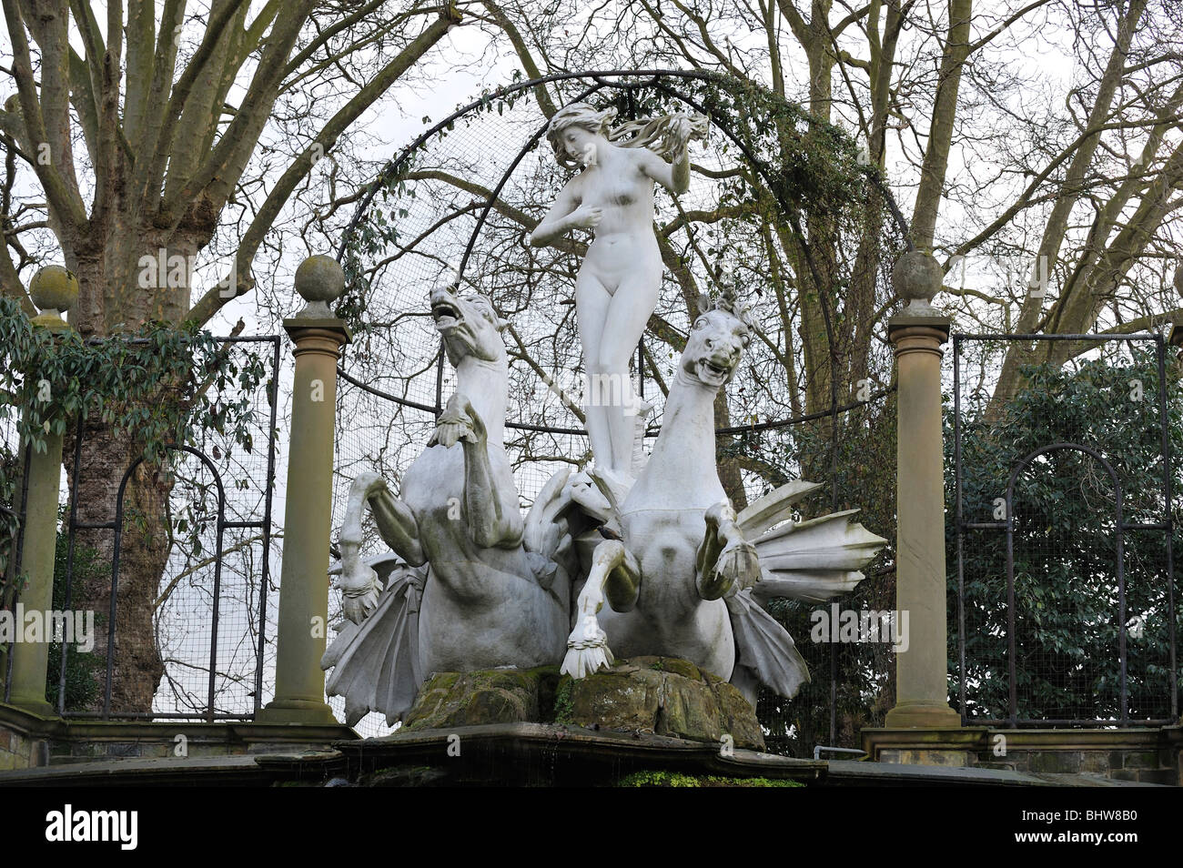 Marble statue of nymphs at York House, Twickenham, Middlesex. These are ...