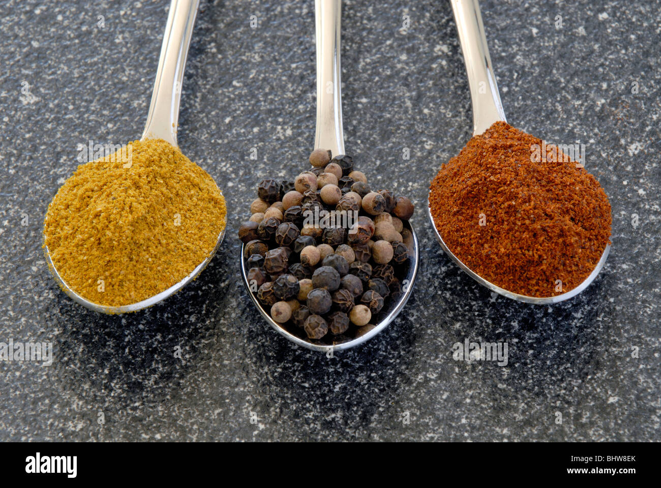 Three Spices On Teaspoons Stock Photo - Alamy
