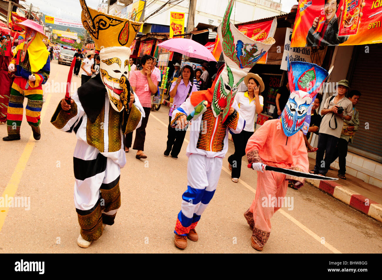boys dressed as phitakhon ghosts, phitakon festival (phi ta khon ...
