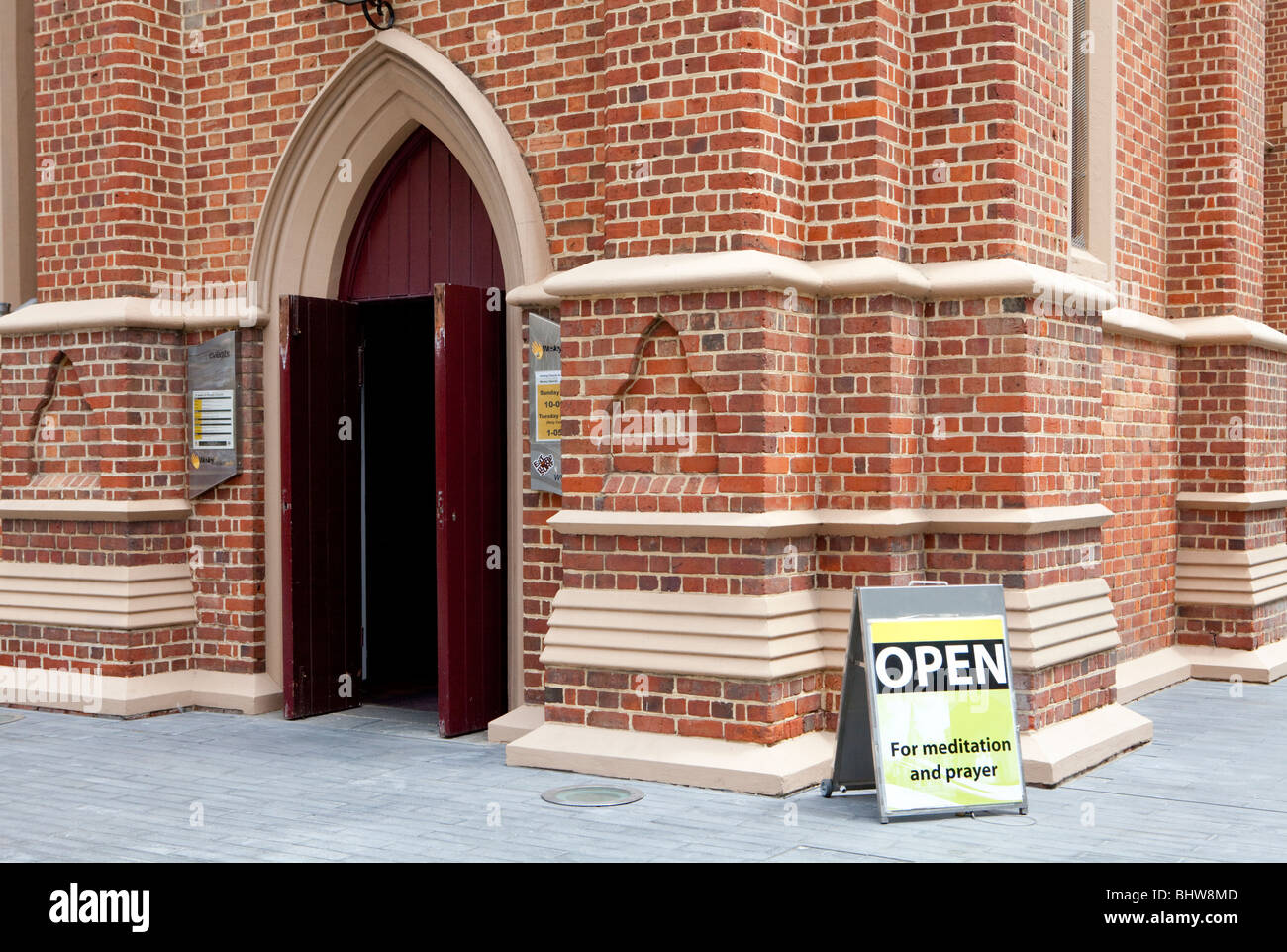 Open For Meditation and Prayer sign outside a church Stock Photo - Alamy
