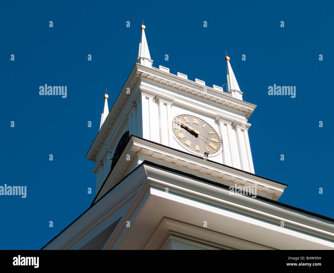 The clock at the top of the Old Whaling Church in Edgartown, Martha's ...