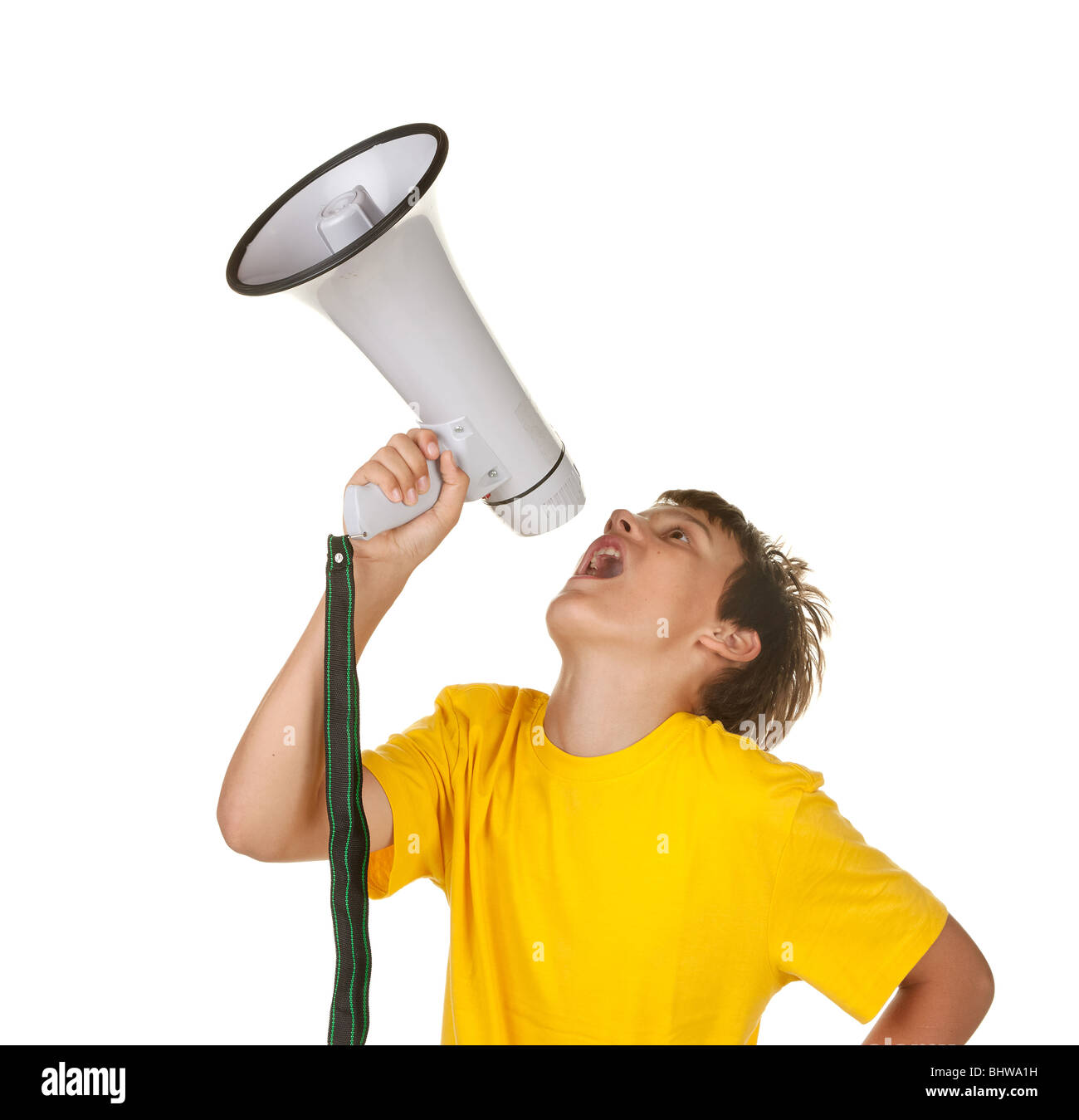 boy with megaphone isolated on white Stock Photo - Alamy