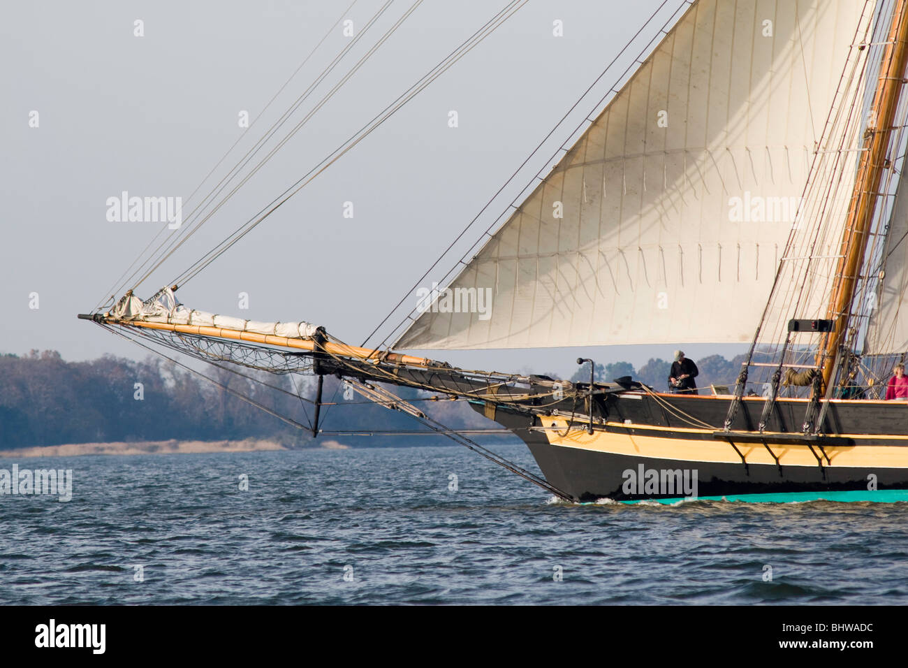 The bow of PRIDE OF BALTIMORE II under sail on the Choptank River Stock ...
