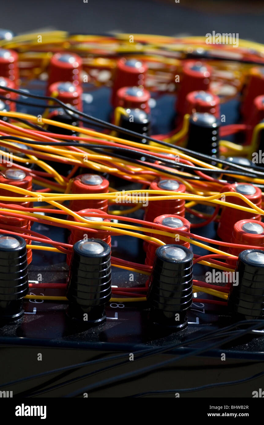 Red and black fuses connected with wires ( professional fireworks ...