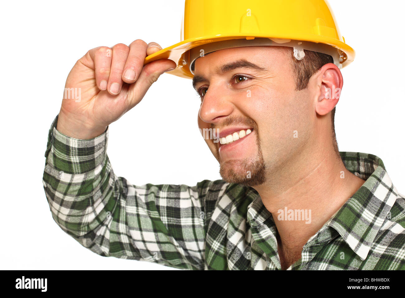 happy handyman closeup portrait isolated on white background Stock ...