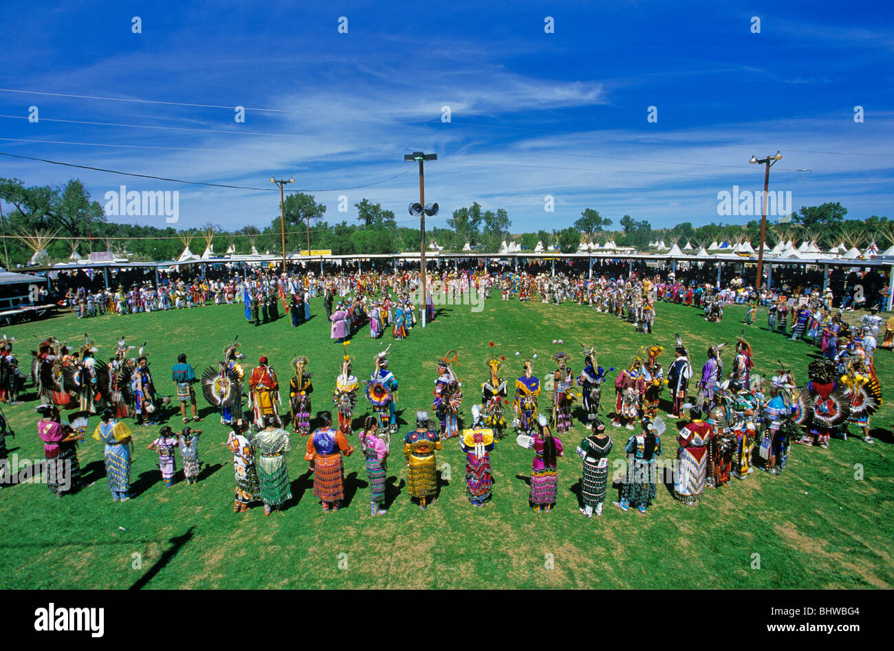Powwow dancers during Annual Crow Fair, at Crow Agency, Montana, USA ...
