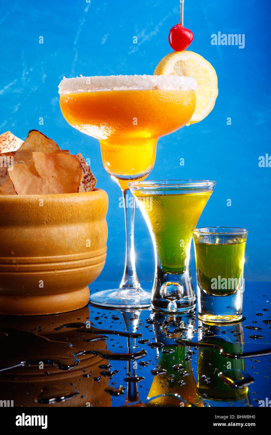 Mango Margarita and shooters Stock Photo - Alamy